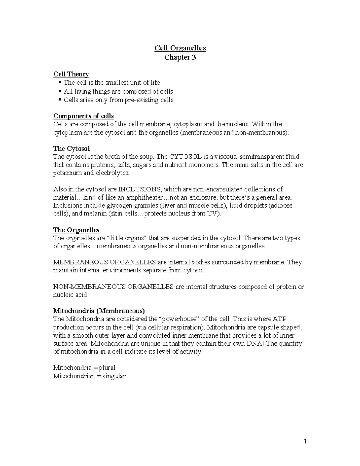 A&P Chp 3 - cells - Cell Organelles Chapter 3 Cell Theory - The cell is ...
