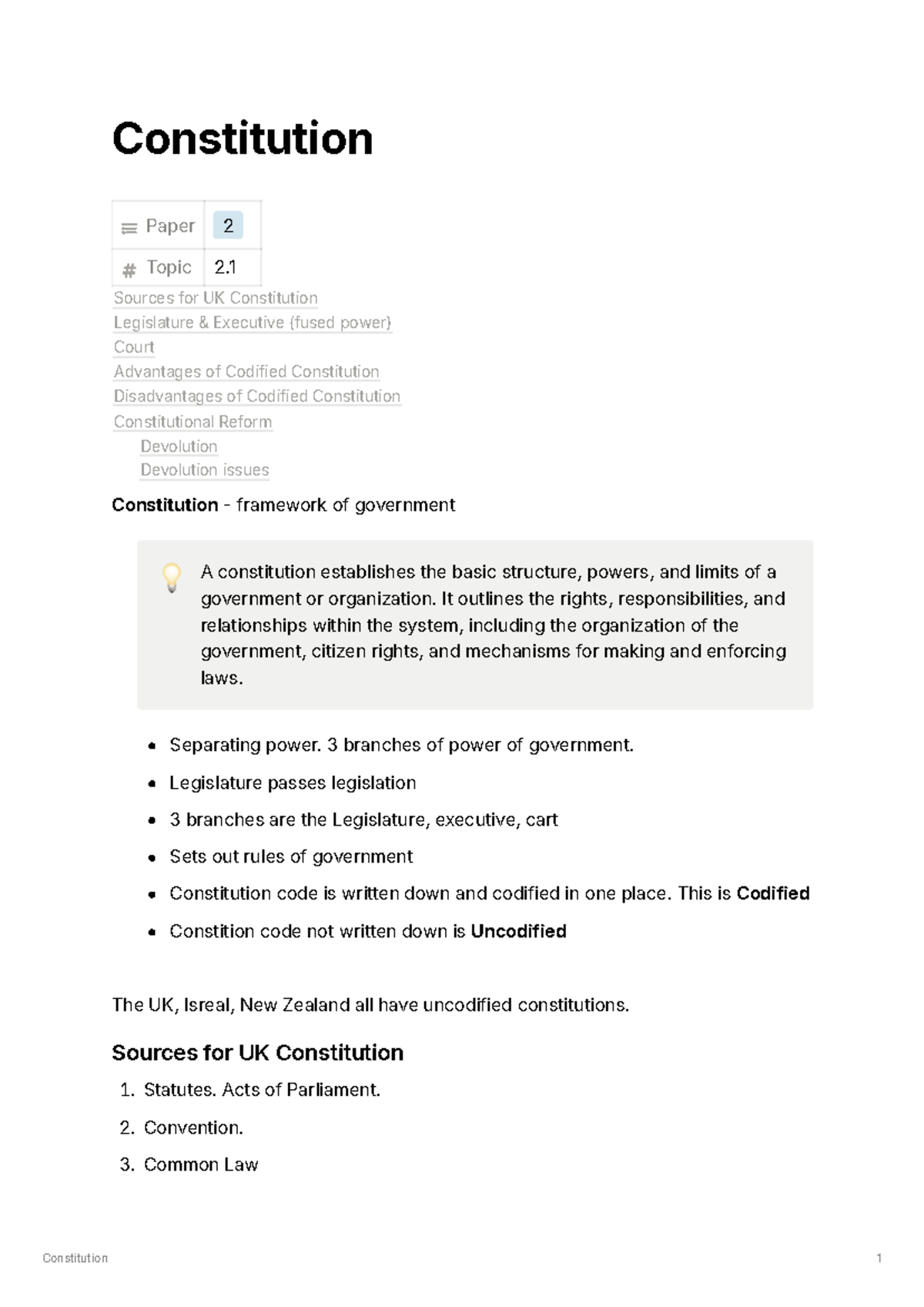 Constitution - Notes o - Constitution Paper 2 Topic 2. Constitution ...