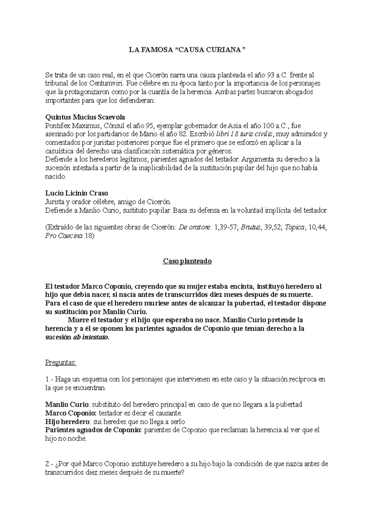 Causa Curiana - Apunts 1 - Derecho Romano - UAB - StuDocu