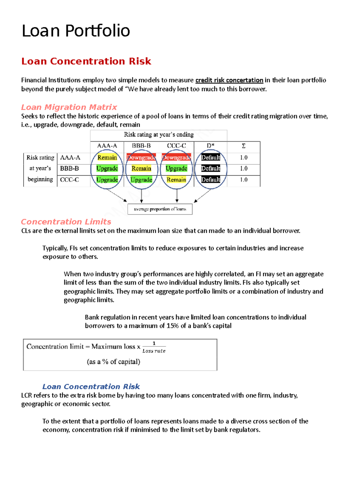 BANK3011 Notes Pt 2 - Loan Portfolio Loan Concentration Risk Financial ...