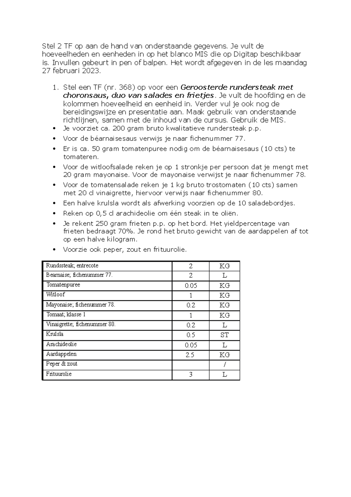 OEF Hoeveelheden en eenheden - Stel 2 TF op aan de hand van ...