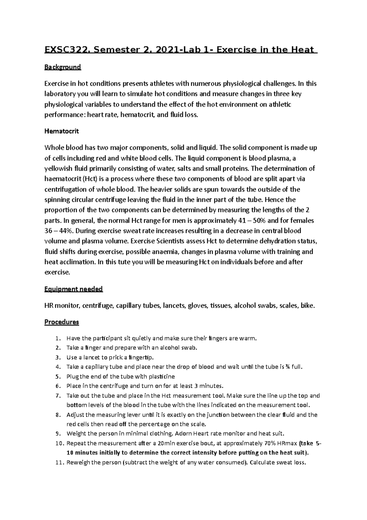 EXSC322-2021-Lab 1 ONE NOTES - EXSC320 - ACU - Studocu