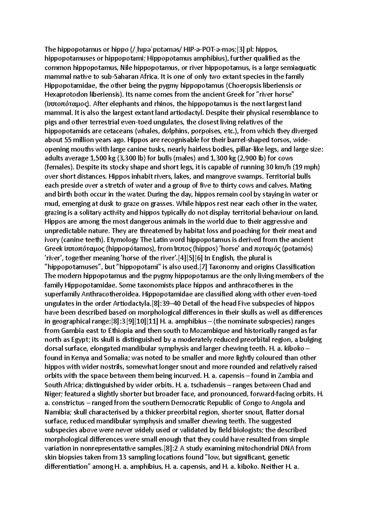 The hippopotamus or hippo - It is one of only two extant species in the ...