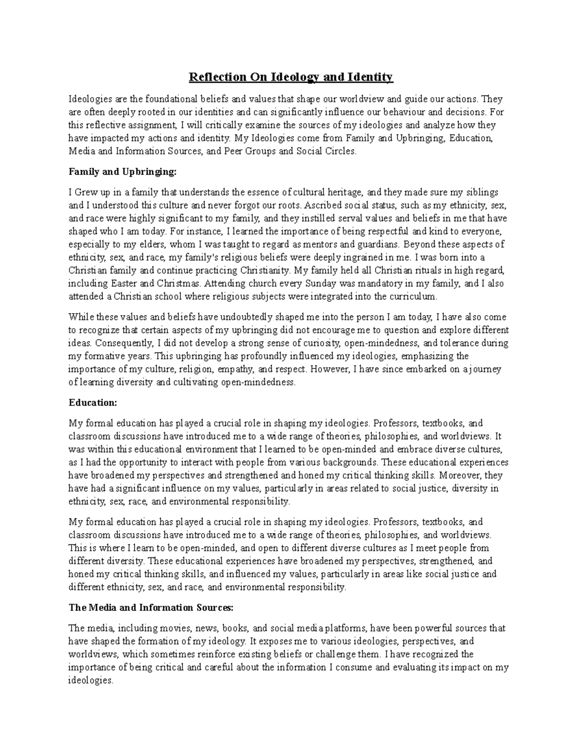 Reflection On Ideology and Identity - Reflection On Ideology and ...