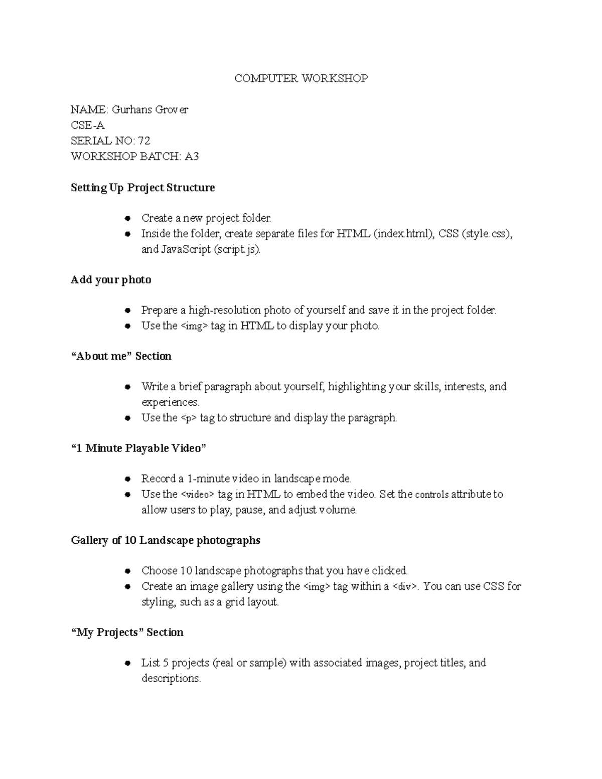 Job6 of computer workshop - COMPUTER WORKSHOP NAME: Gurhans Grover CSE ...