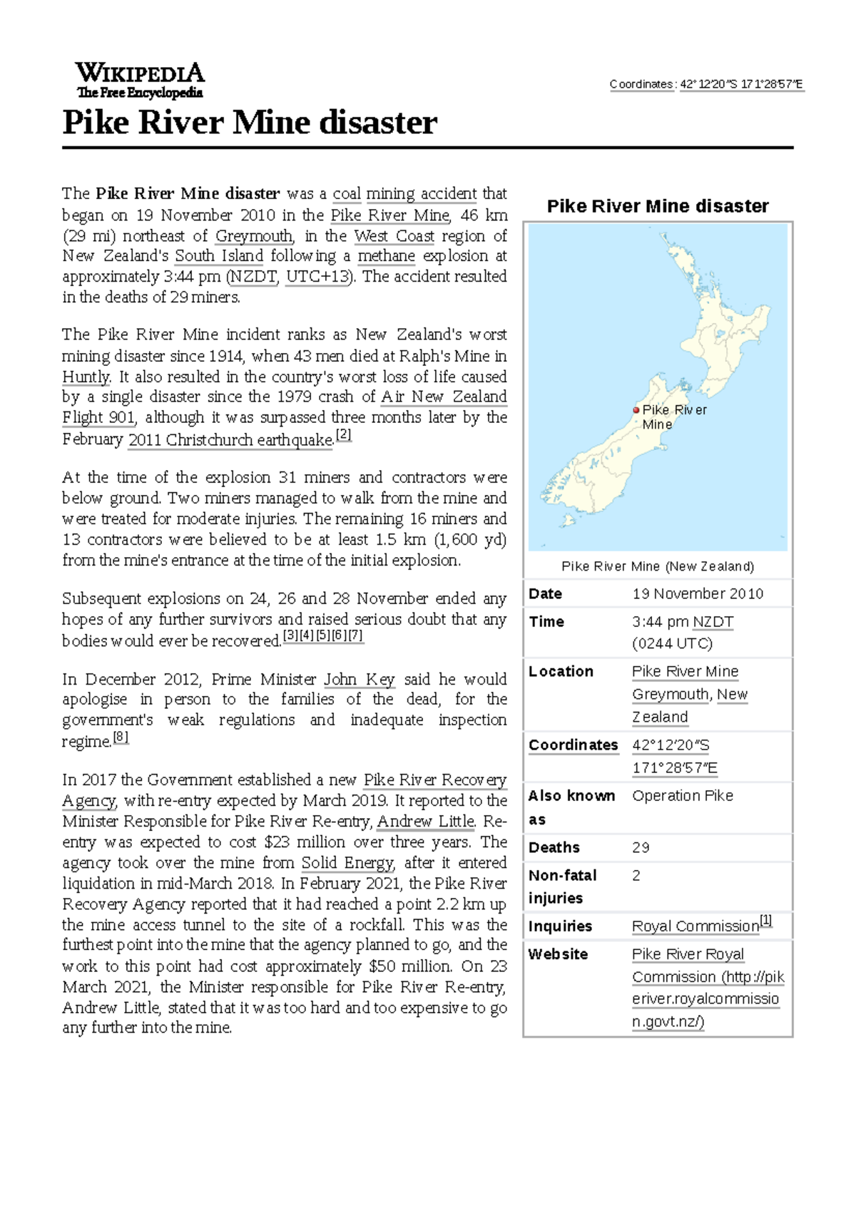 Pike River Mine disaster - Pike River Mine (New Zealand) Pike River ...