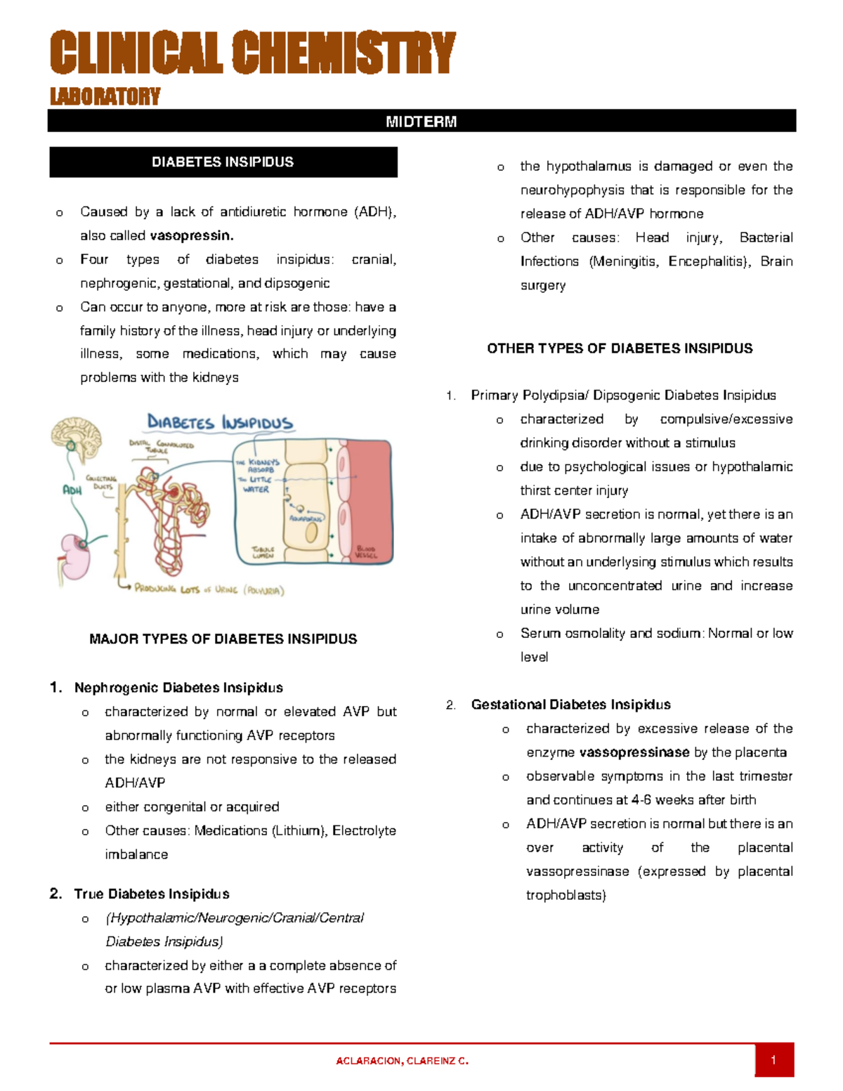 CC LAB Moving EXAM Reviewer - Copy - ACLARACION, CLAREINZ C. 1 CLINICAL CHEMISTRY LABORATORY ...