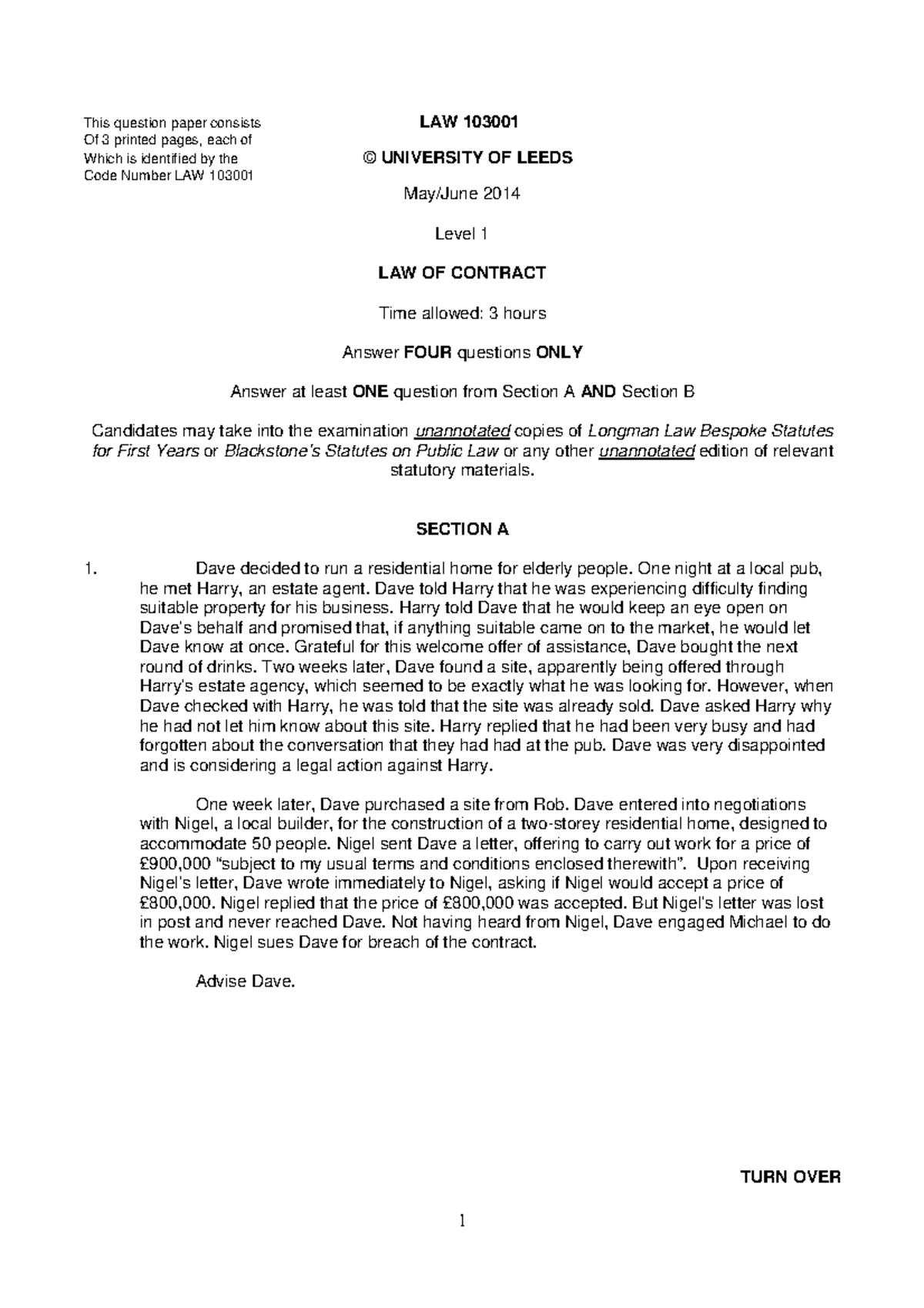 14LAW103001 s2 - Test questions for practice - 1 This question paper ...