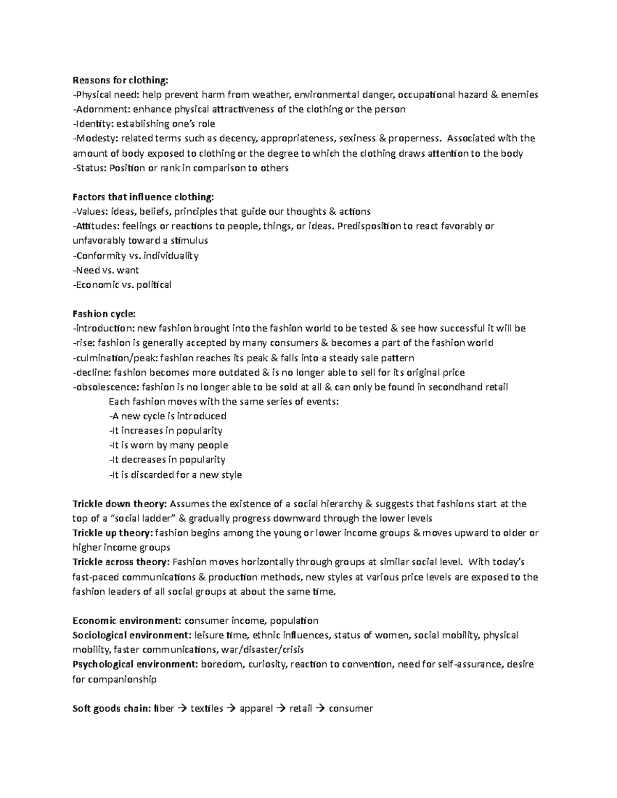 FASH 218 Lecture Notes - Reasons for clothing: -Physical need: help ...