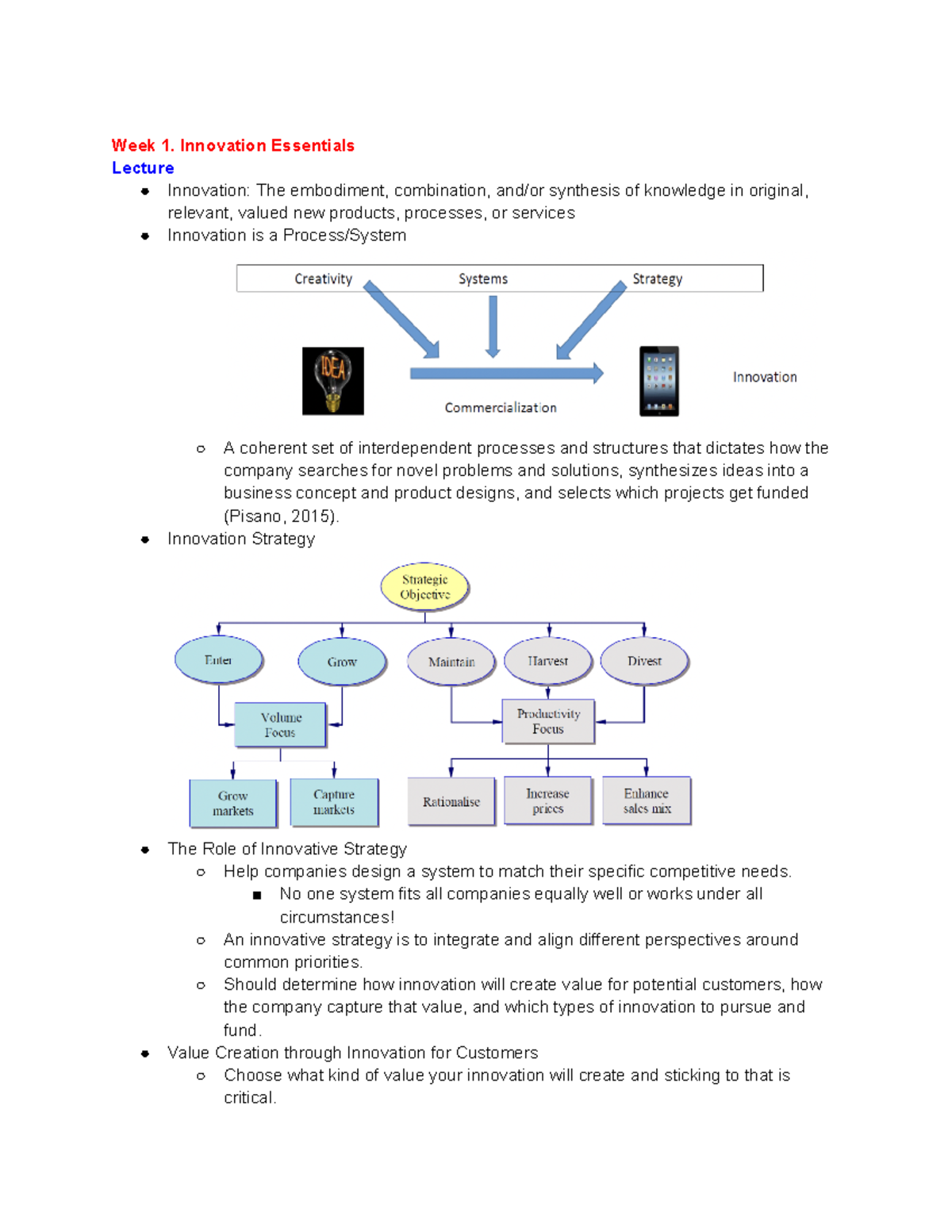 MARK2085 study lecture and tutorial notes - Week 1. Innovation ...