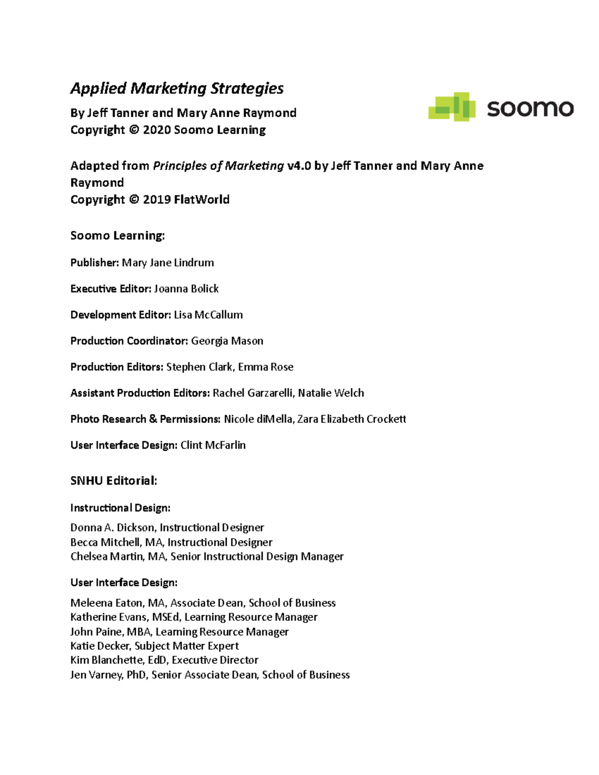 MKT205 1e V9 Credits - Mkt 205 project - Applied Marketing Strategies ...