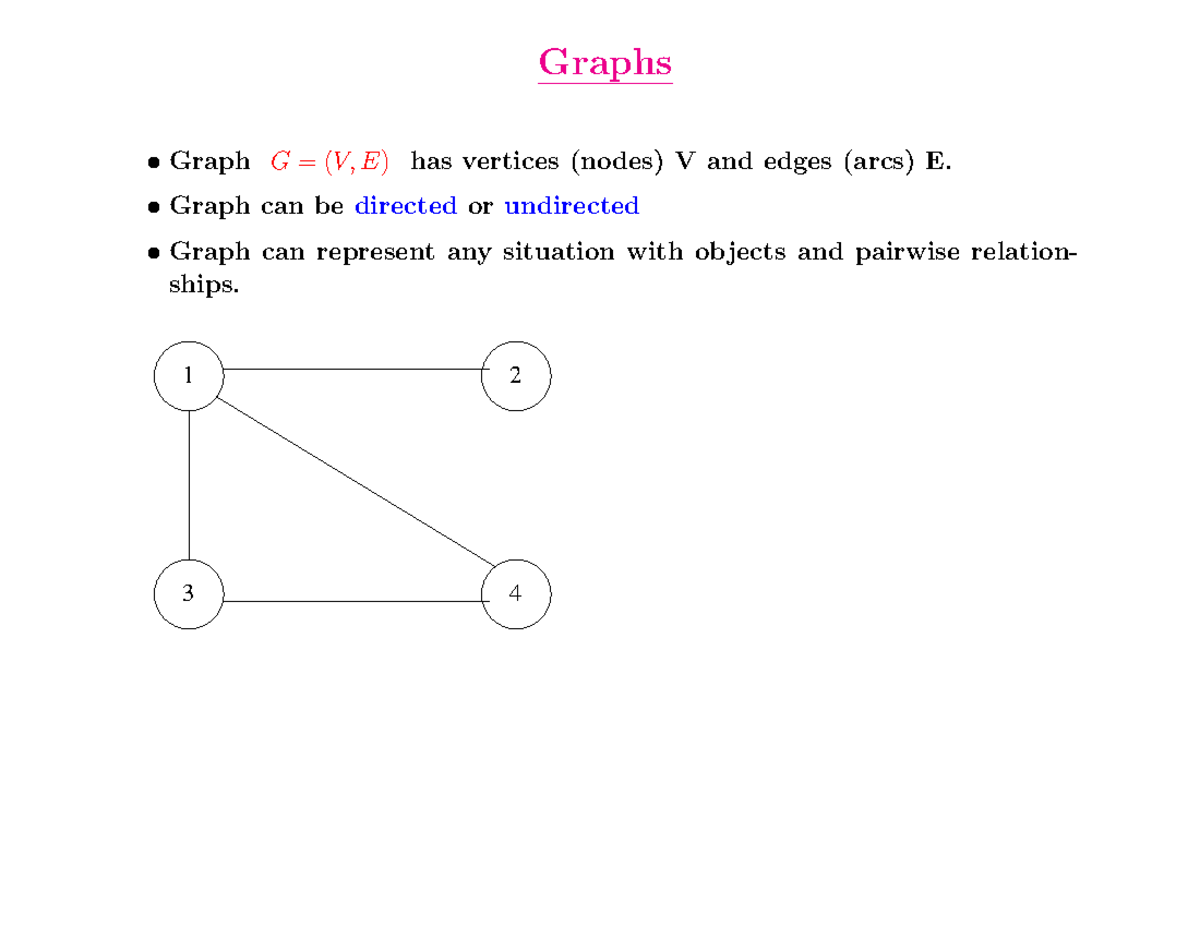 Graph - Yes - Graphs Graph G= (V, E) has vertices (nodes) V and edges ...