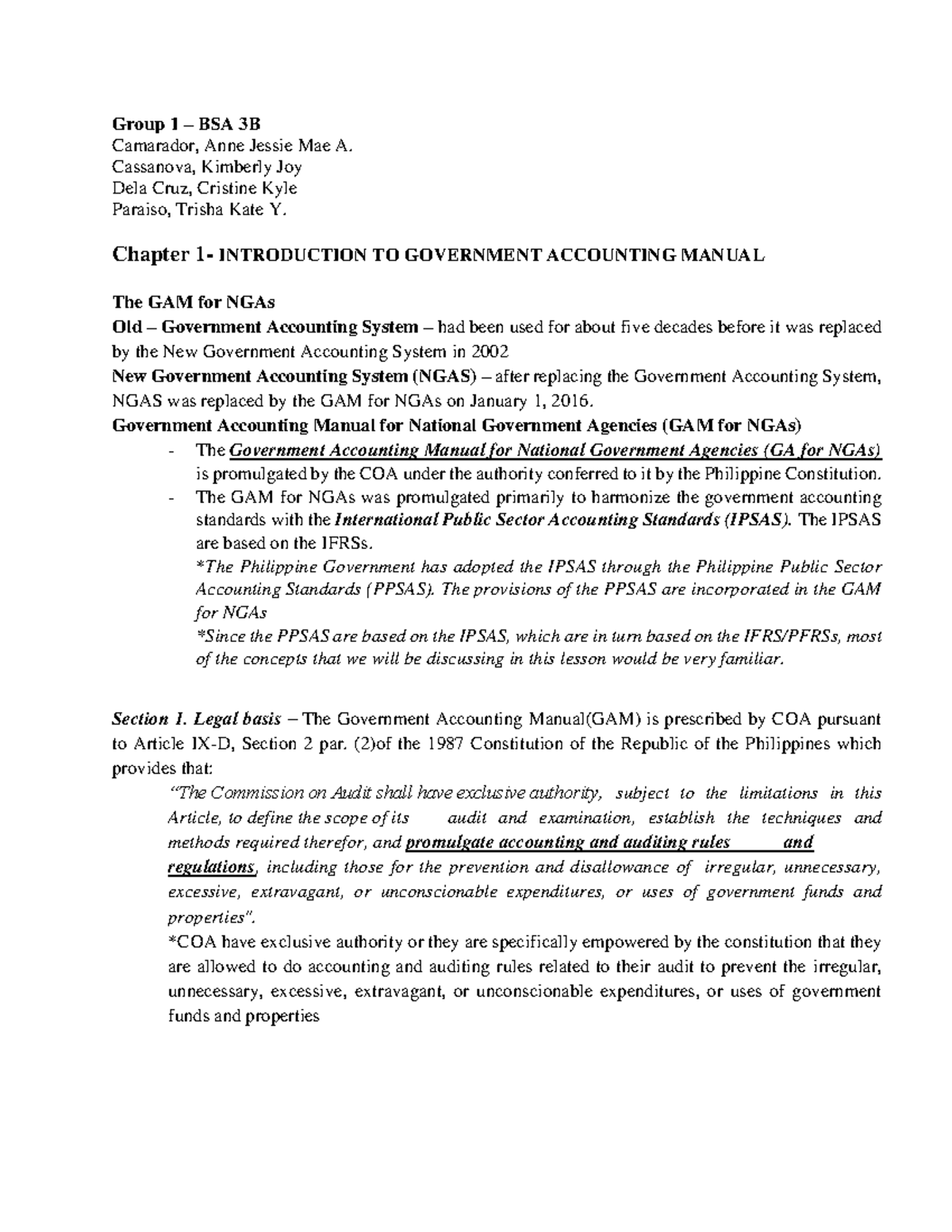 Introduction TO GAM Camarador Cassanova Dela Cruz Paraiso 1 - Group 1 ...