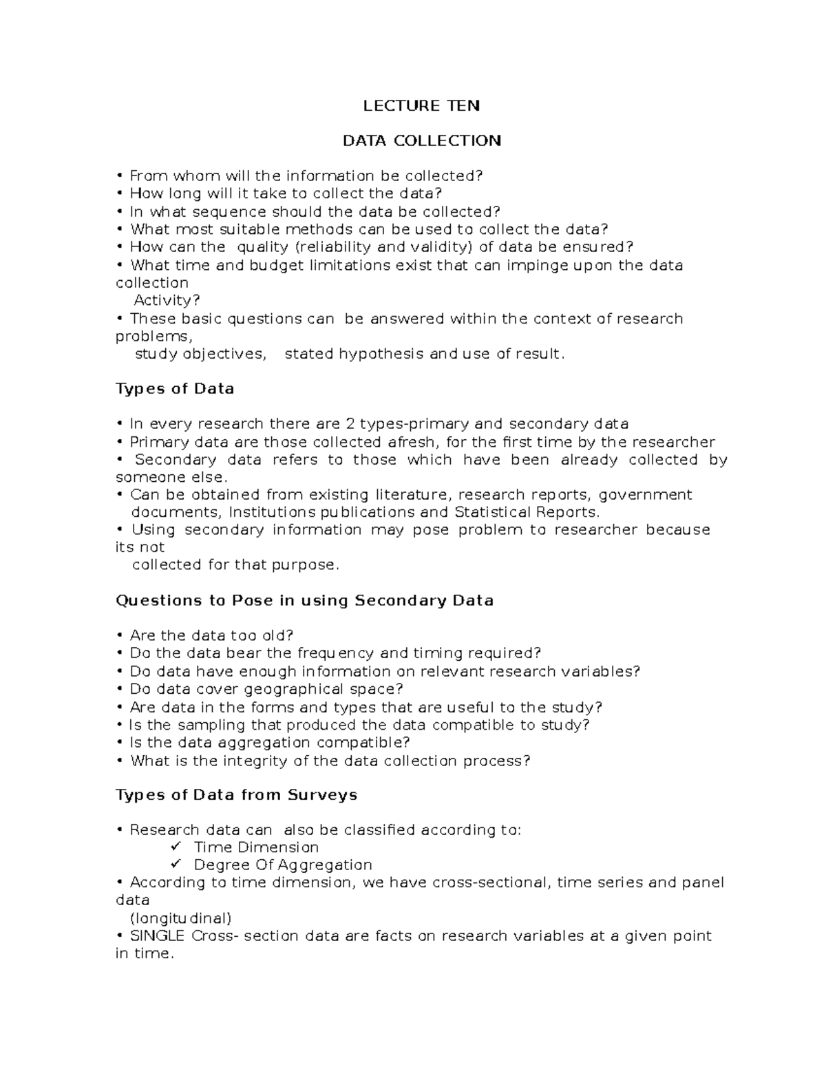 Lecture TEN DATA Collection - LECTURE TEN DATA COLLECTION From whom will the information be ...