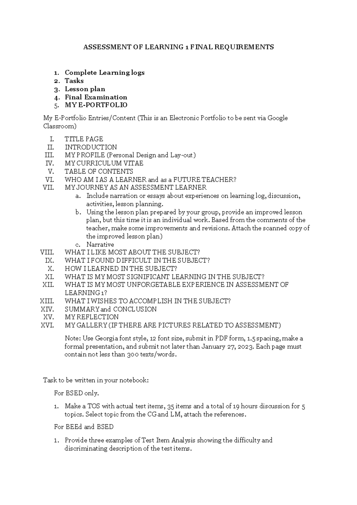 Assessment OF Learning 1 Final Requirements - ASSESSMENT OF LEARNING 1 ...