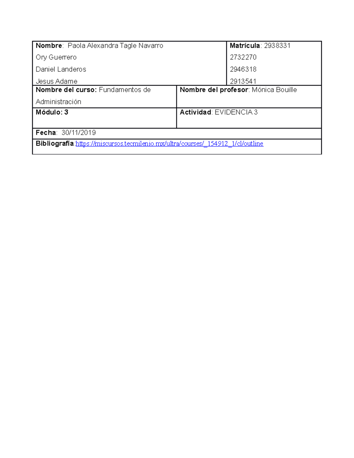 Evidencia Administracion - Nombre: Paola Alexandra Tagle Navarro Ory ...