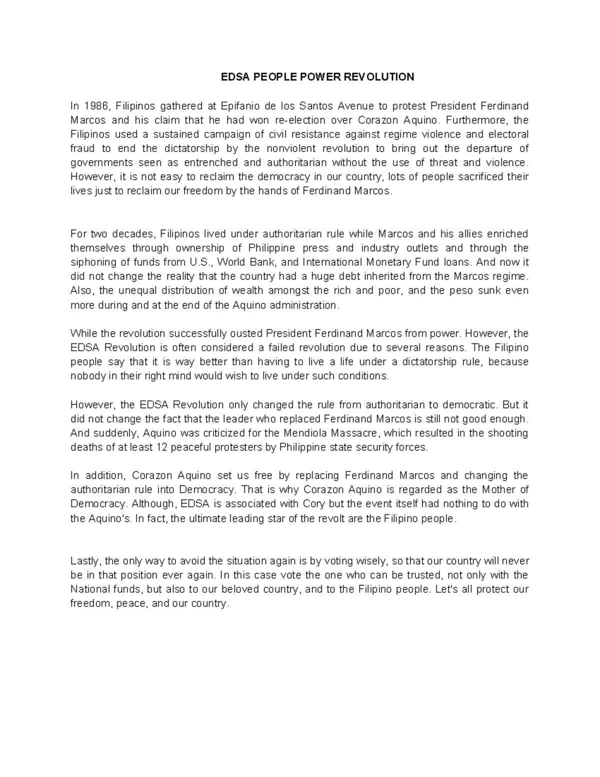 EDSA People Power Revolution (Opinion) - EDSA PEOPLE POWER REVOLUTION ...