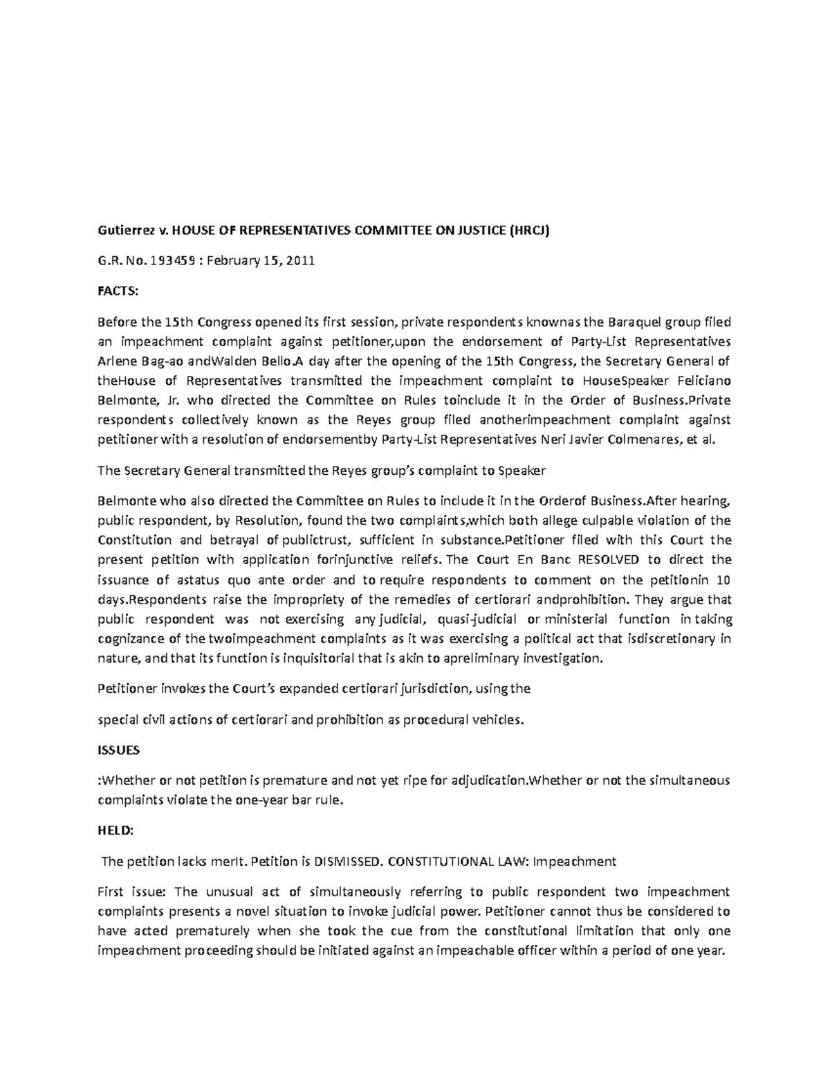 Gutierrez v hor - Gutierrez v. HOUSE OF REPRESENTATIVES COMMITTEE ON ...