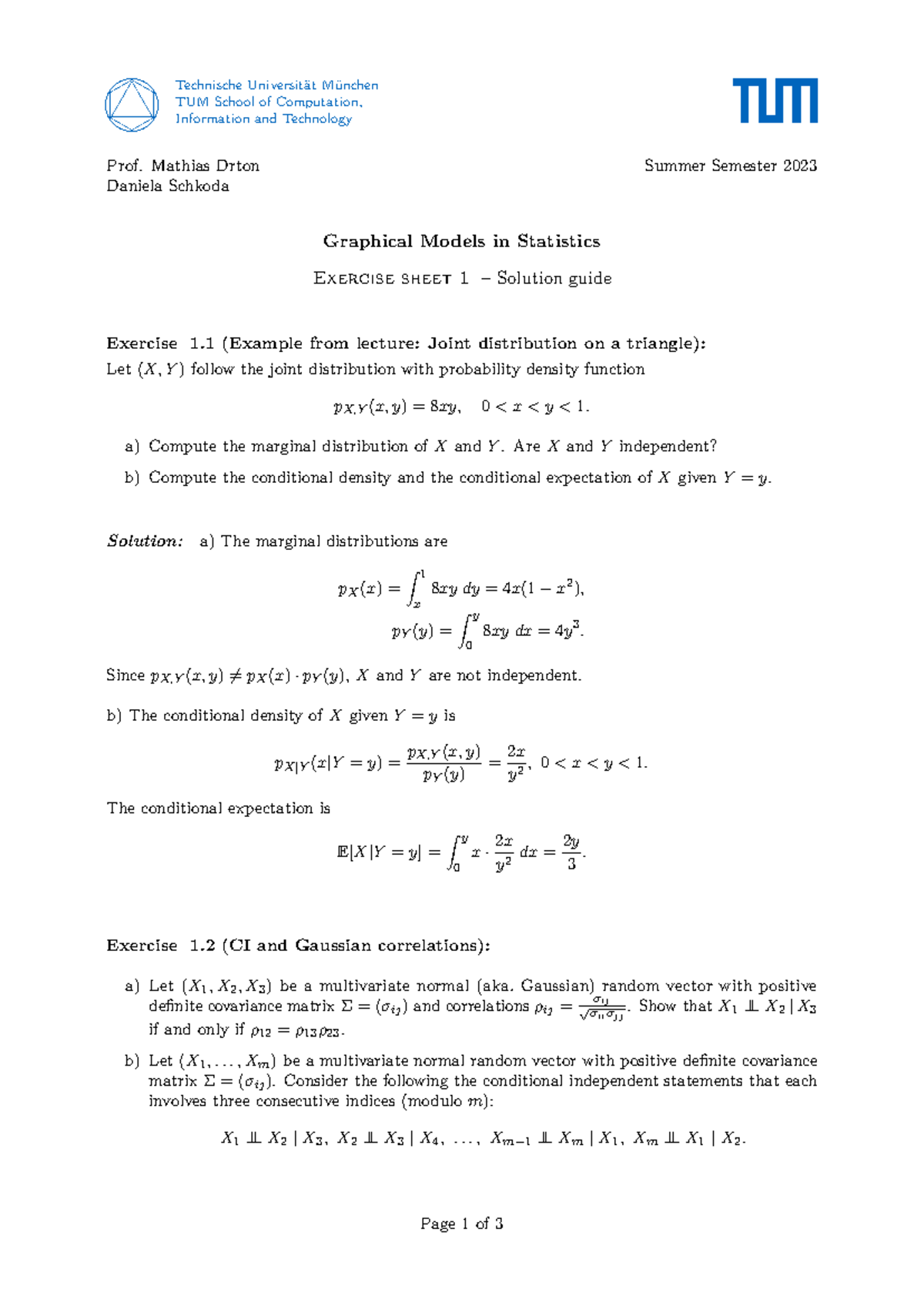 Exercise Sheet 1 Solution - Technische Universität München TUM School ...
