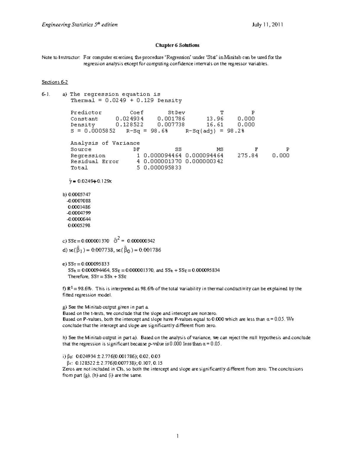Chapter 6 - CH6 Homework solutions - Chapter 6 Solutions Note to Instructor: For computer ...