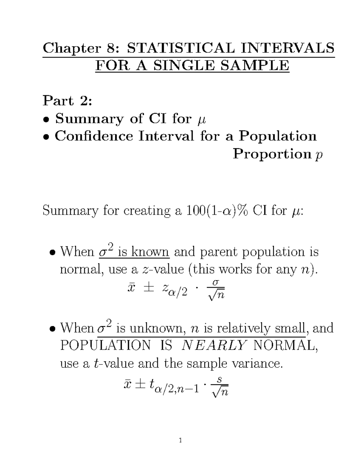 Ch8 pt2 - Gaussian elimination - Chapter 8: STATISTICAL INTERVALS FOR A SINGLE SAMPLE Part 2 ...