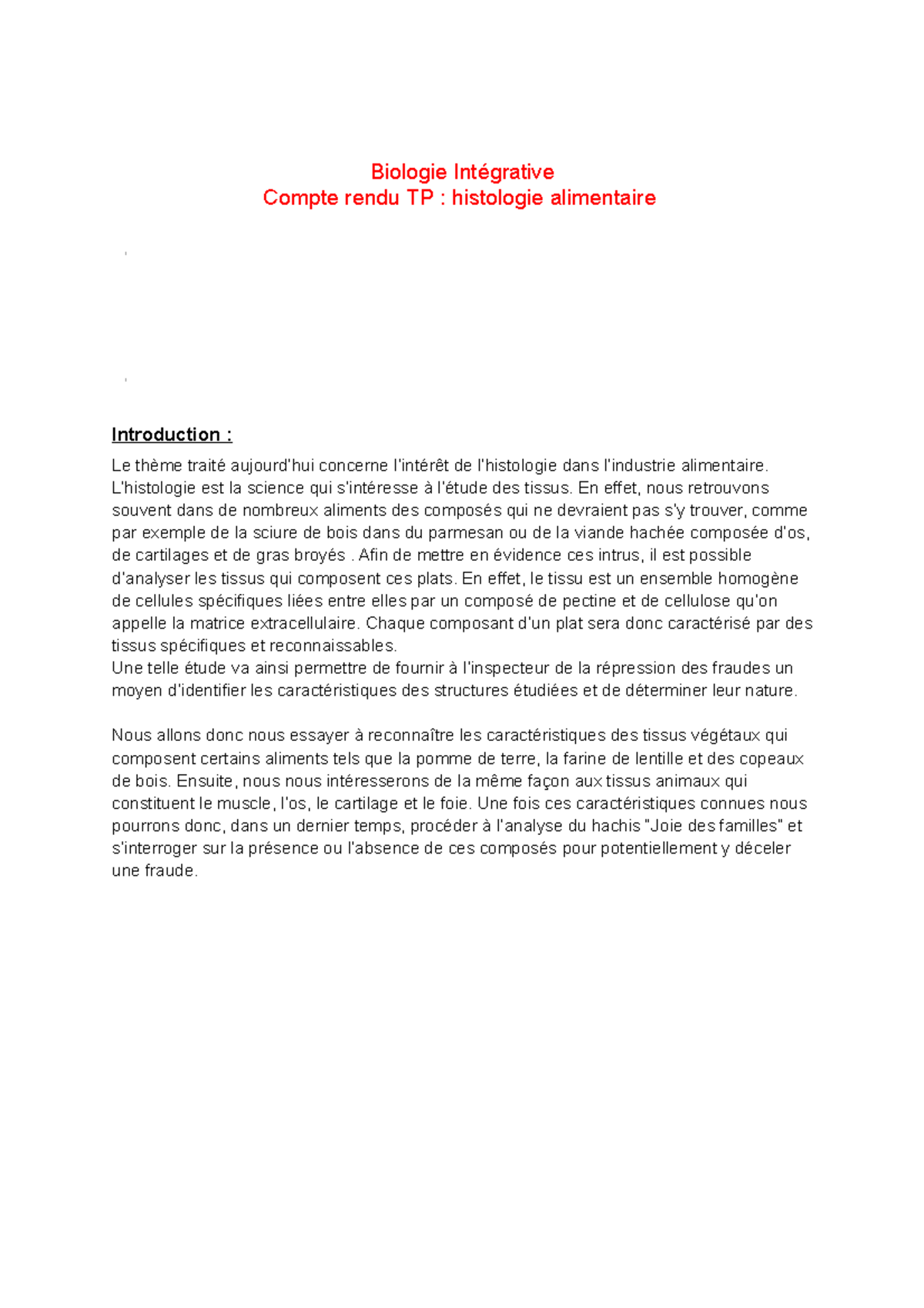 HLBE101 TP histologie alimentaire - Biologie Intégrative Compte rendu TP : histologie ...