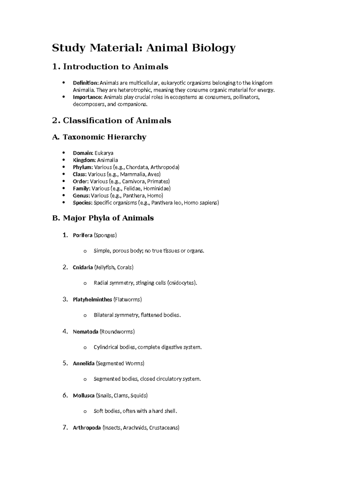 Study Materials Animals - Introduction to Animals Definition: Animals ...