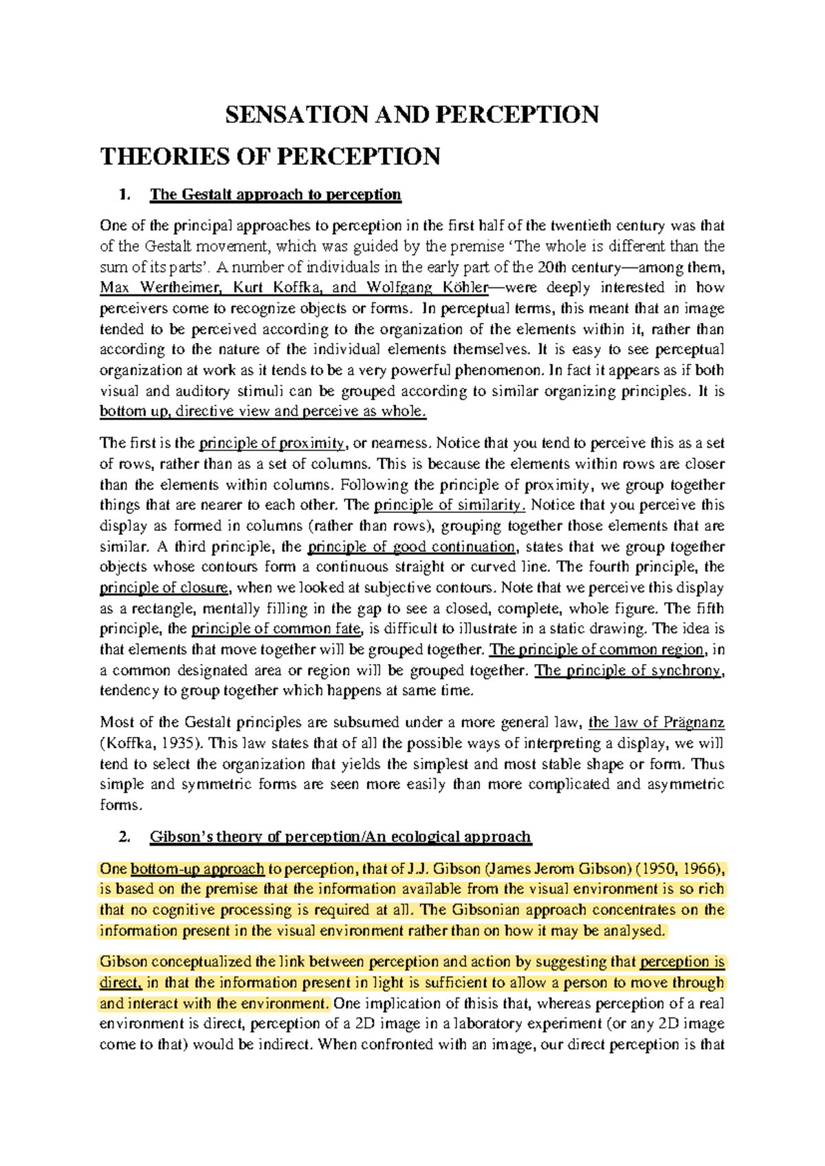 Sensation AND Perception - SENSATION AND PERCEPTION THEORIES OF ...