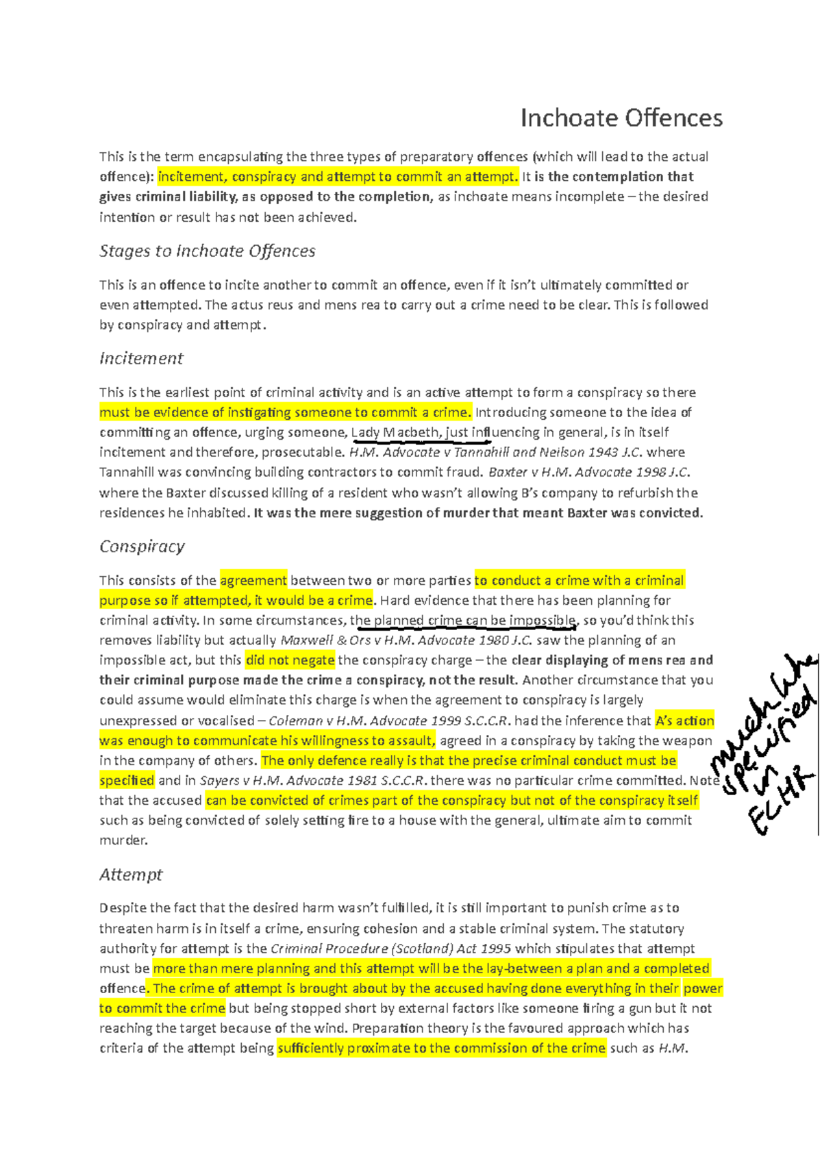 Inchoate Offences - Inchoate Ofences This is the term encapsulaing the ...