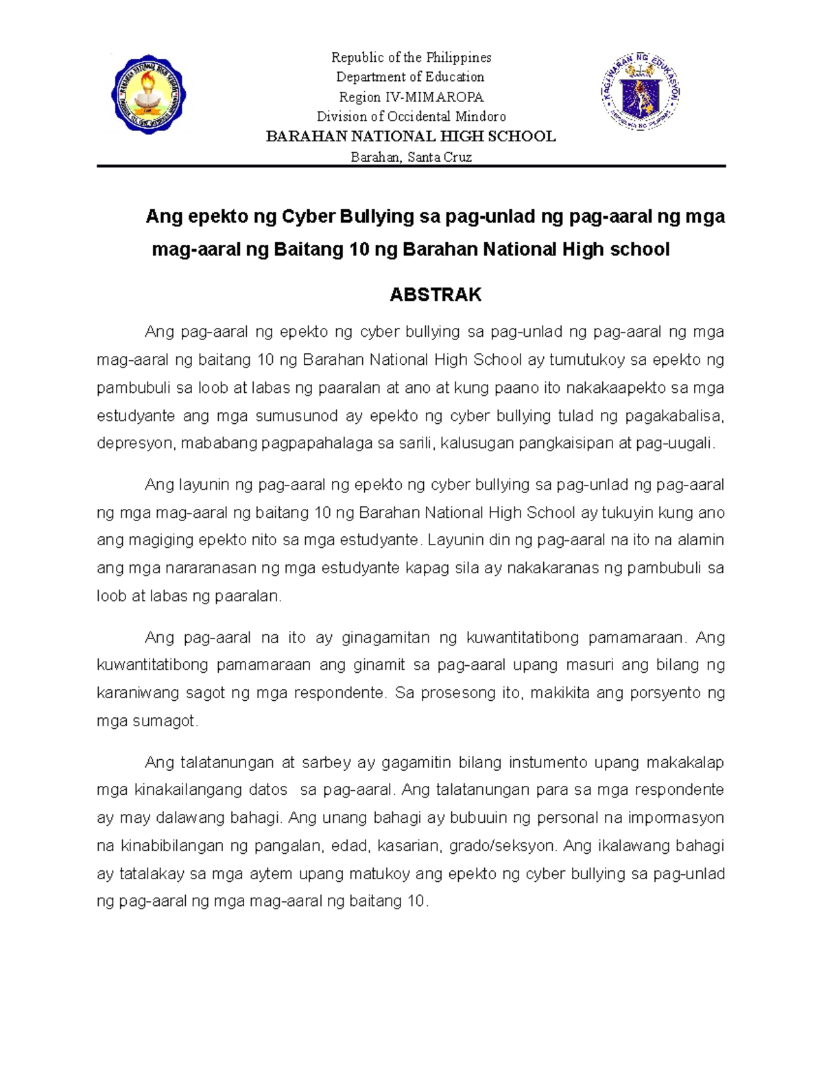 Abstrak SA Research - Republic of the Philippines Department of ...