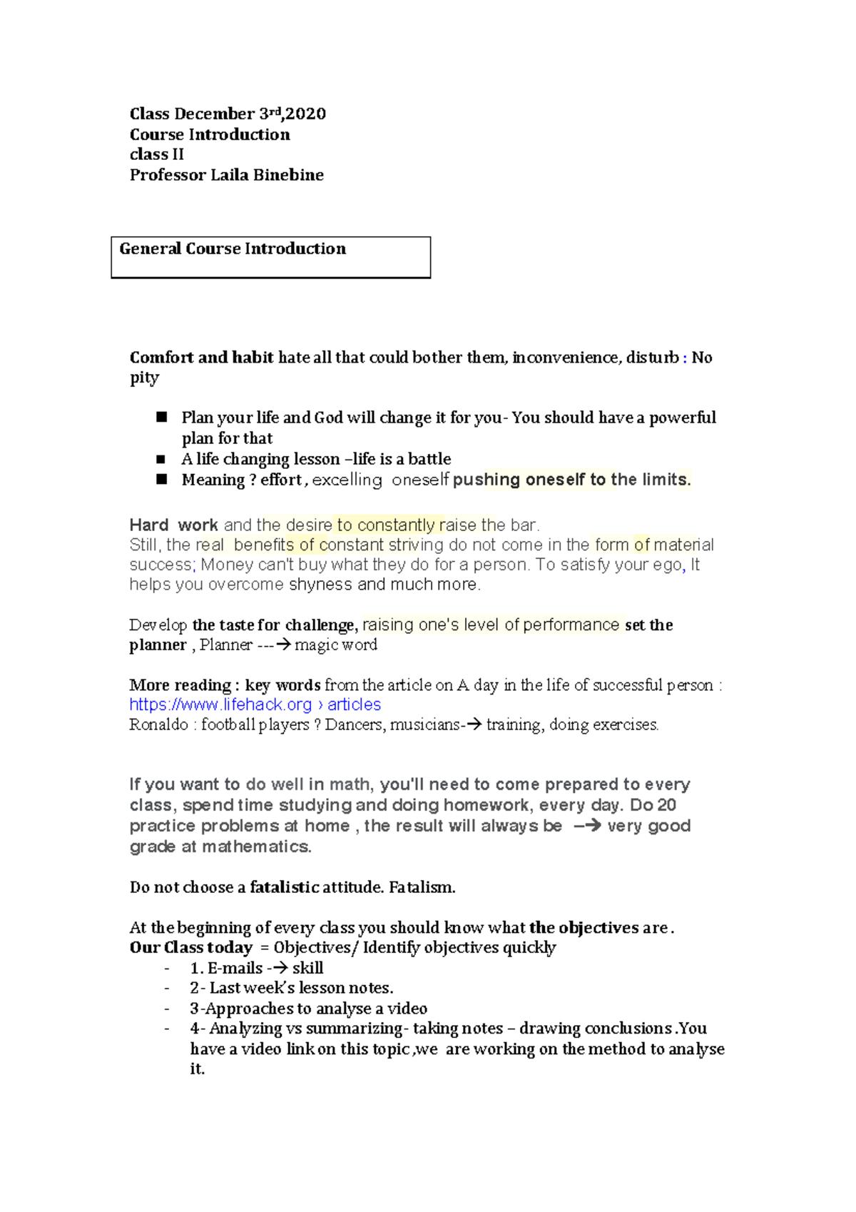 2- Class II October 18th - Class December 3rd, Course Introduction ...