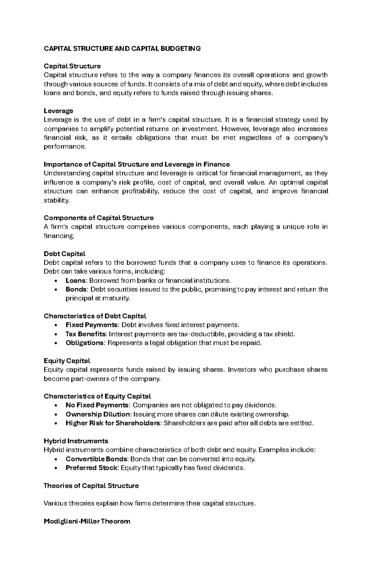 Capital Structure AND Capital Budgeting - CAPITAL STRUCTURE AND CAPITAL ...