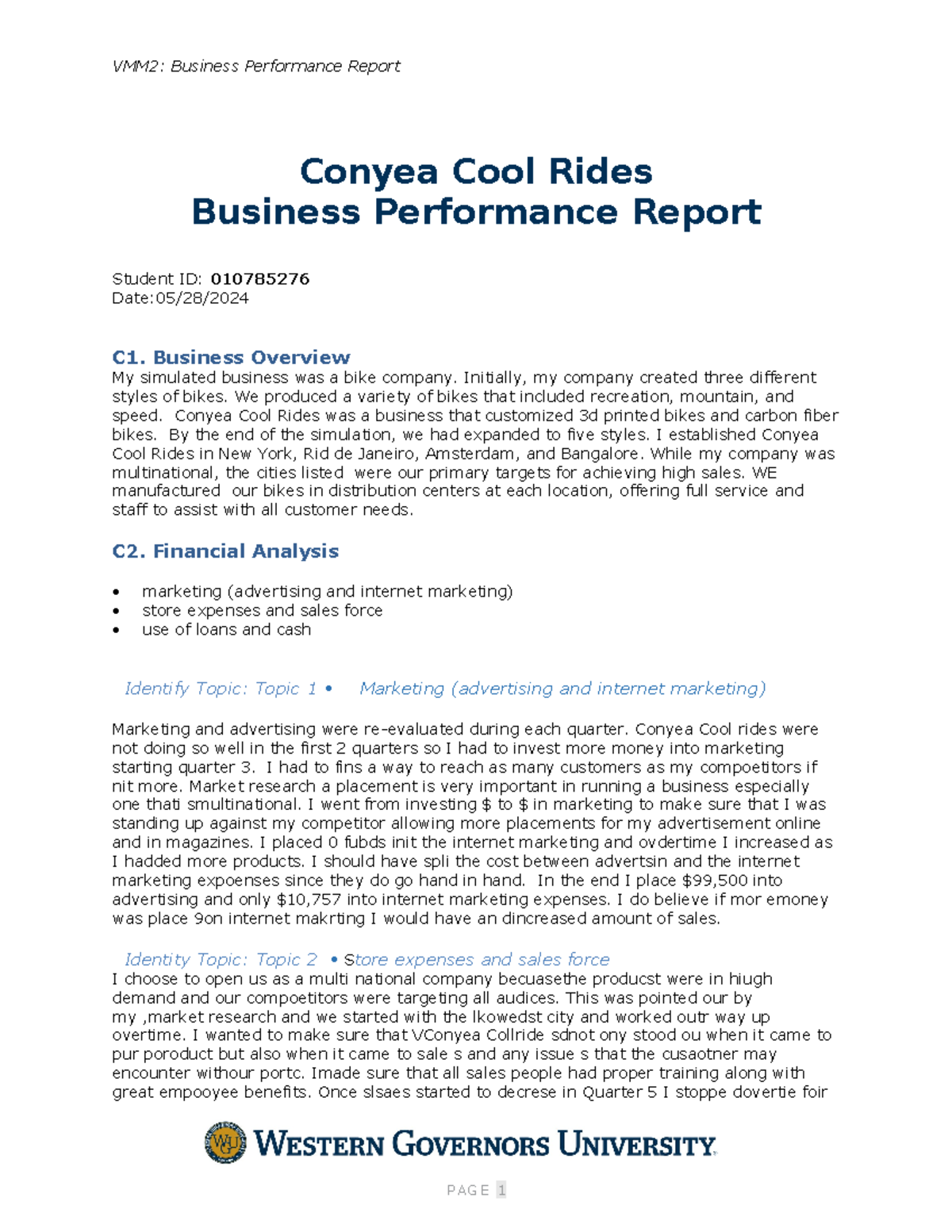 Business Performance Report Template - VMM2: Business Performance ...