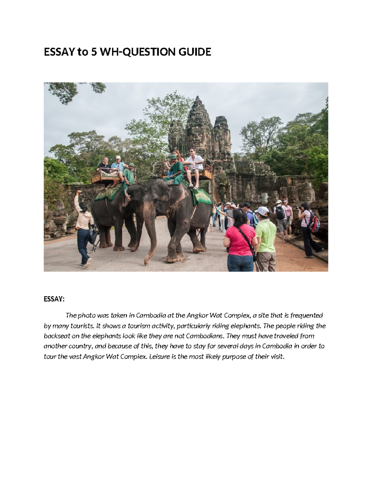 Essay to 5 Wh-questions Guide - ESSAY to 5 WH-QUESTION GUIDE ESSAY: The ...