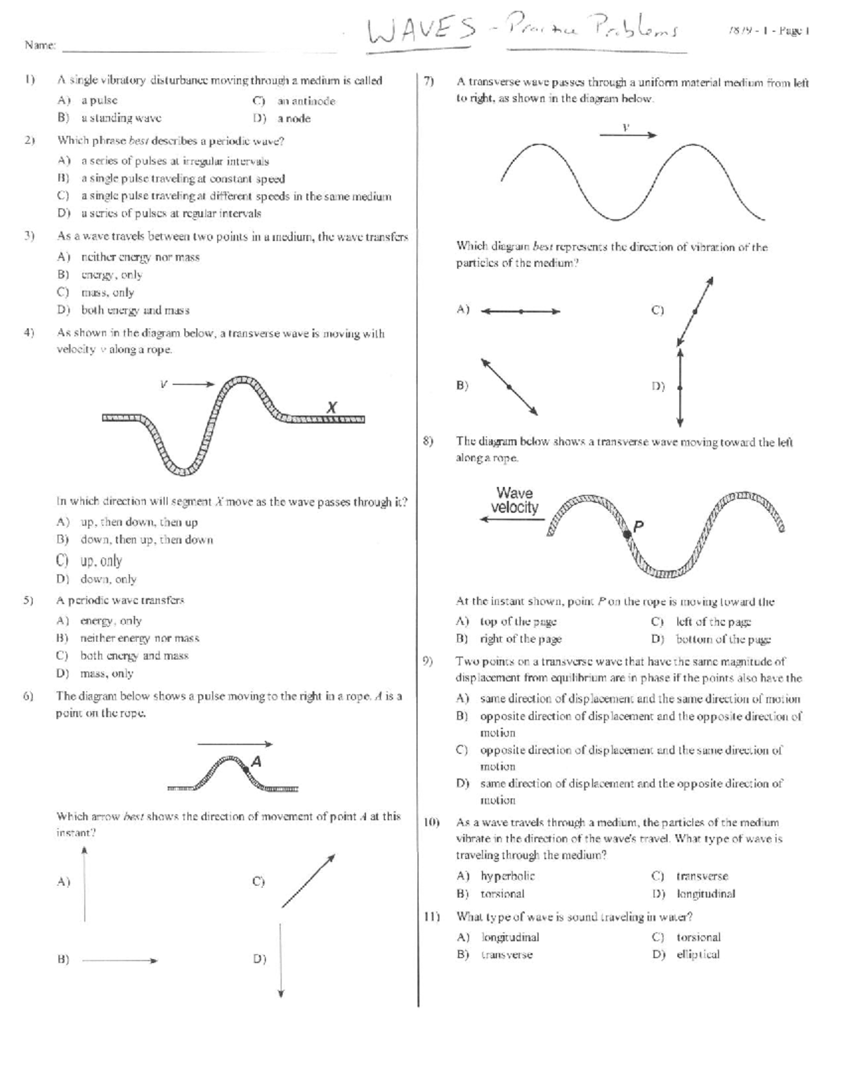 Optional Practice Problems - Waves and Light - NUR1211 - Studocu