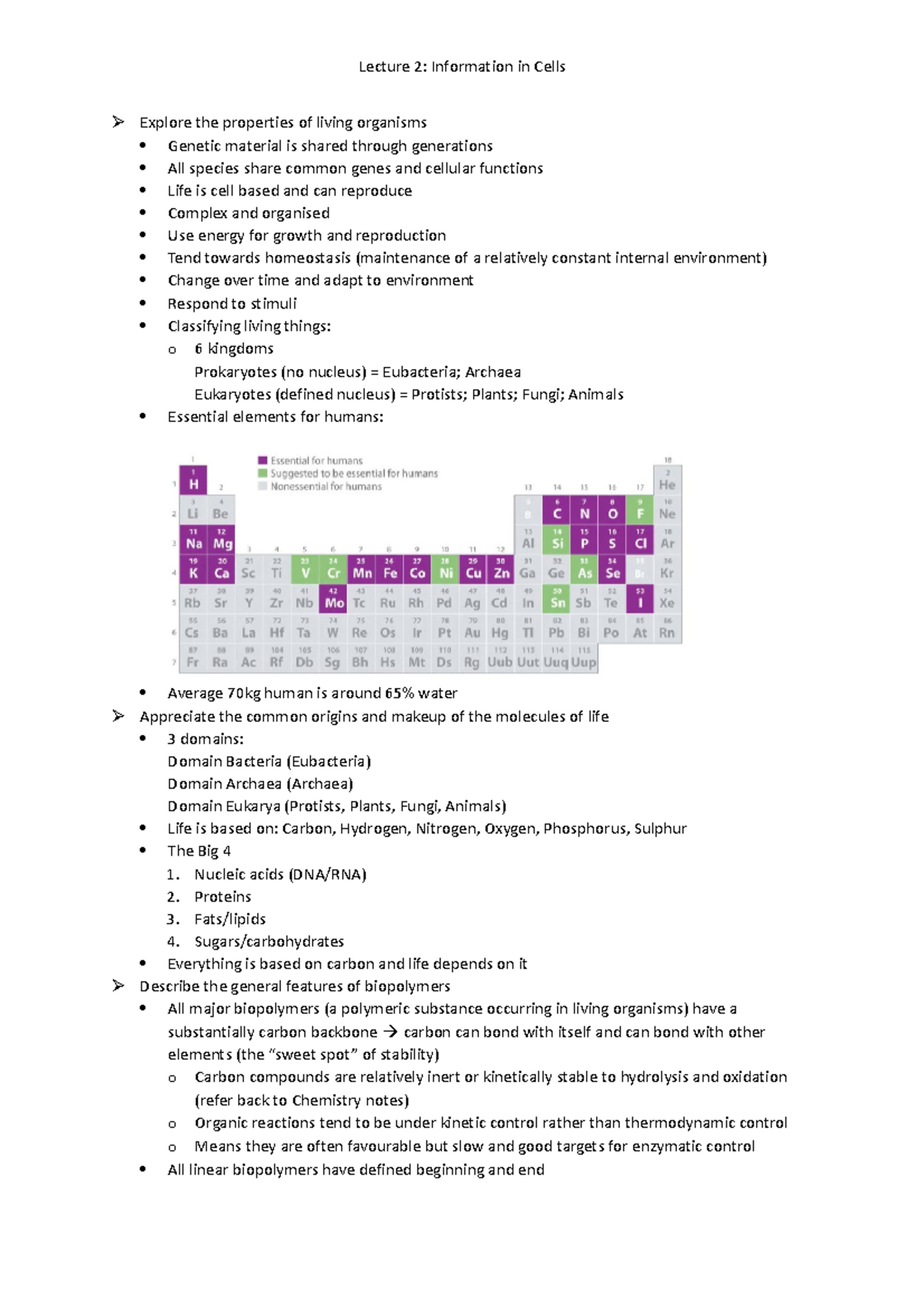 Lecture 2 - Information in Cells - Lecture 2: Information in Cells ...