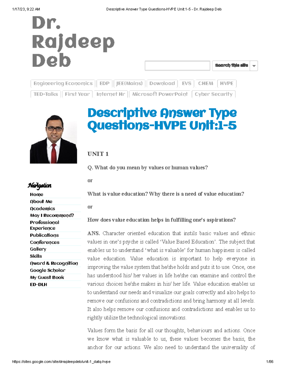 Descriptive Answer Type Questions-HVPE Unit 1-5 - Dr. Rajdeep Deb ...