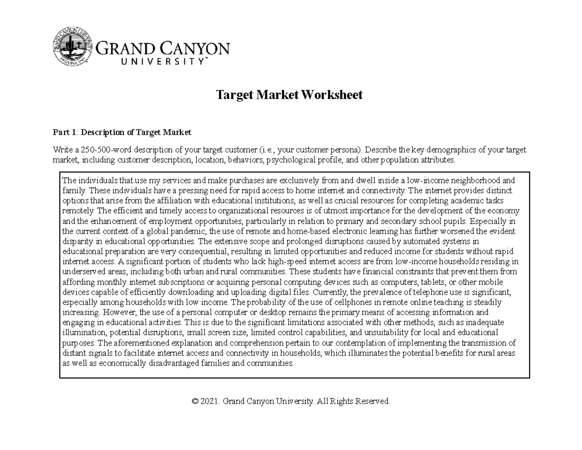 ENT 436 RS T4 Target Market Worksheet - Target Market Worksheet Part 1 ...
