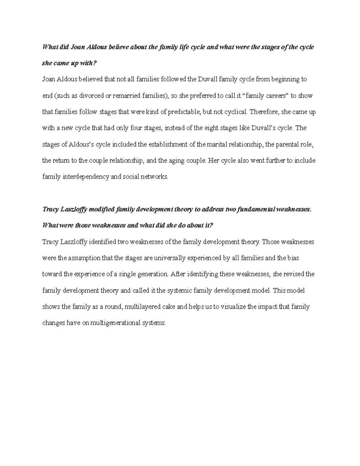 Ch. 3 Essay Questions - What did Joan Aldous believe about the family ...