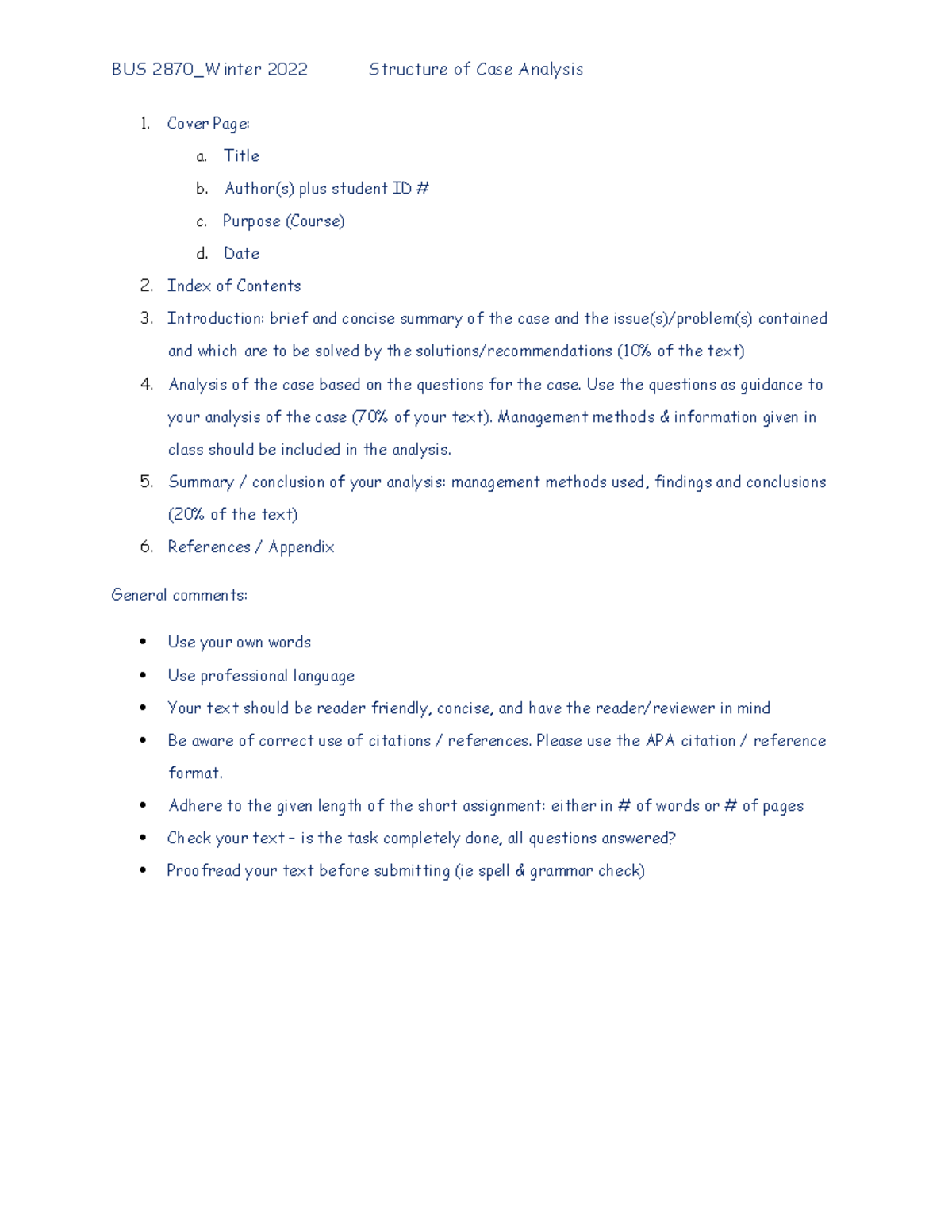 BUS 2870 Structure Case Analysis - BUS 2870_Winter 2022 Structure of ...