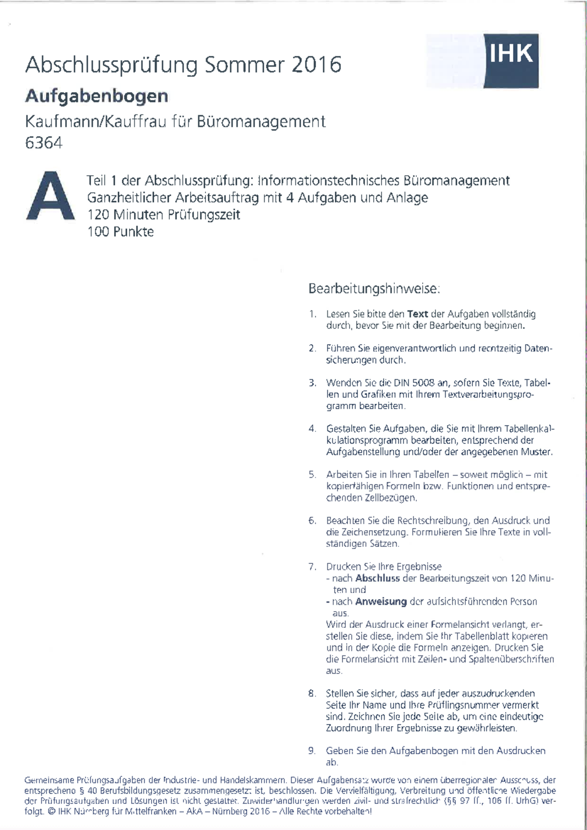 Abschlussprüfung Sommer 2016 A (Word und Excel) - Integrierte ...