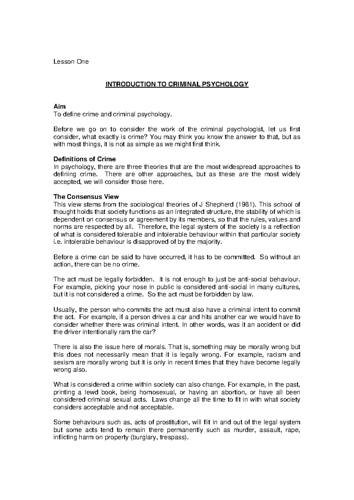 Crimpsychless - notes about criminal psychology - Lesson One ...