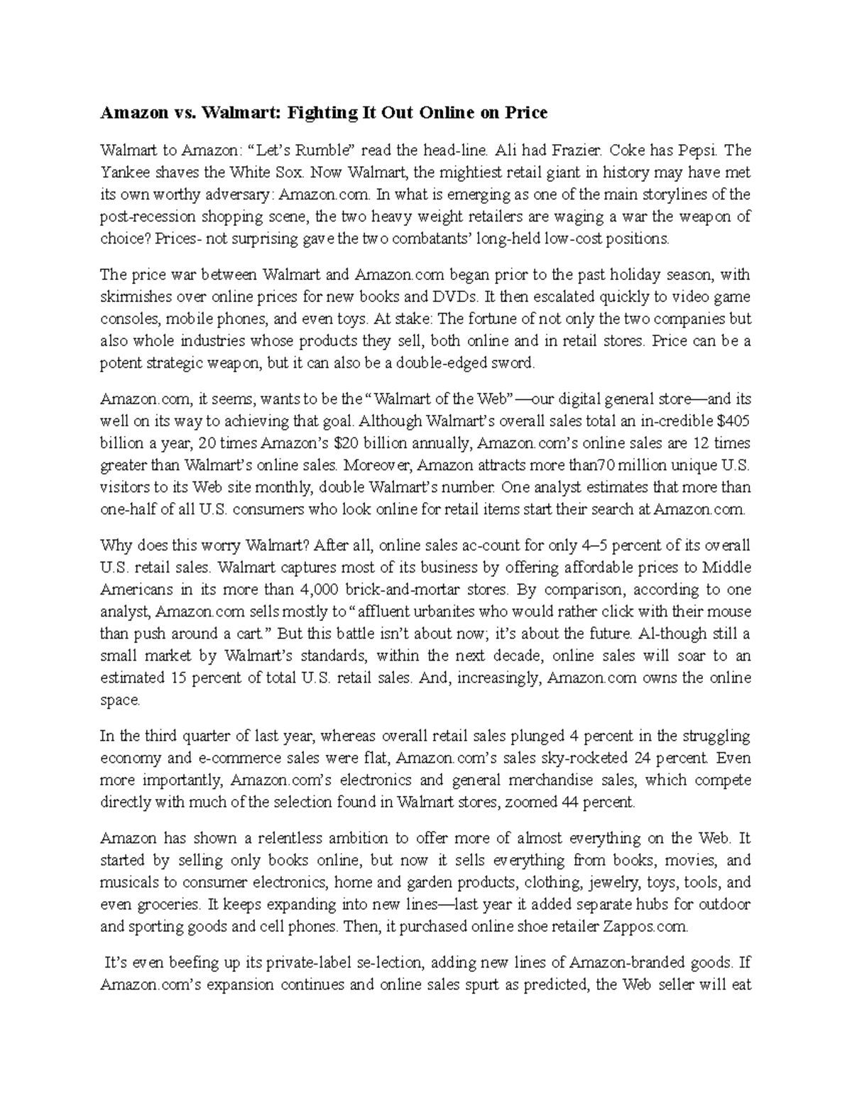Case Study (Amazon vs Walmart ) - Amazon vs. Walmart: Fighting It Out ...