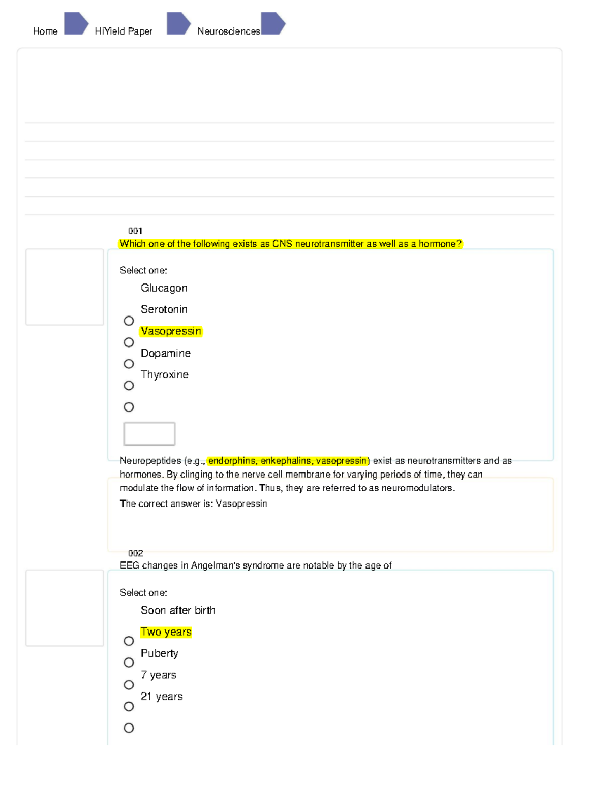 2. Neurophysiology - Home HiYield Paper Neurosciences 001 Which one of ...