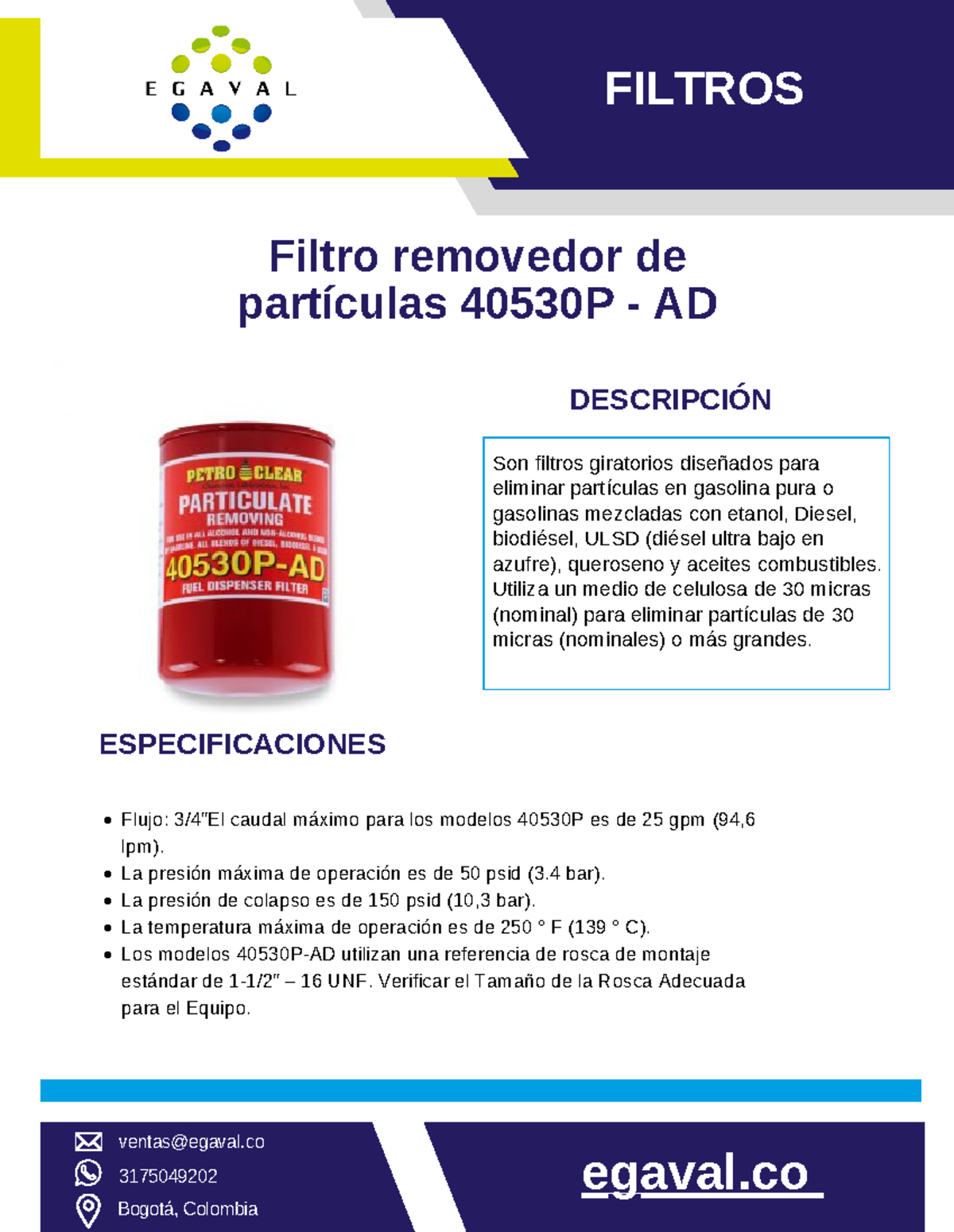 Egaval - Filtros Petro Clear 40530 P -AD - Son filtros giratorios ...