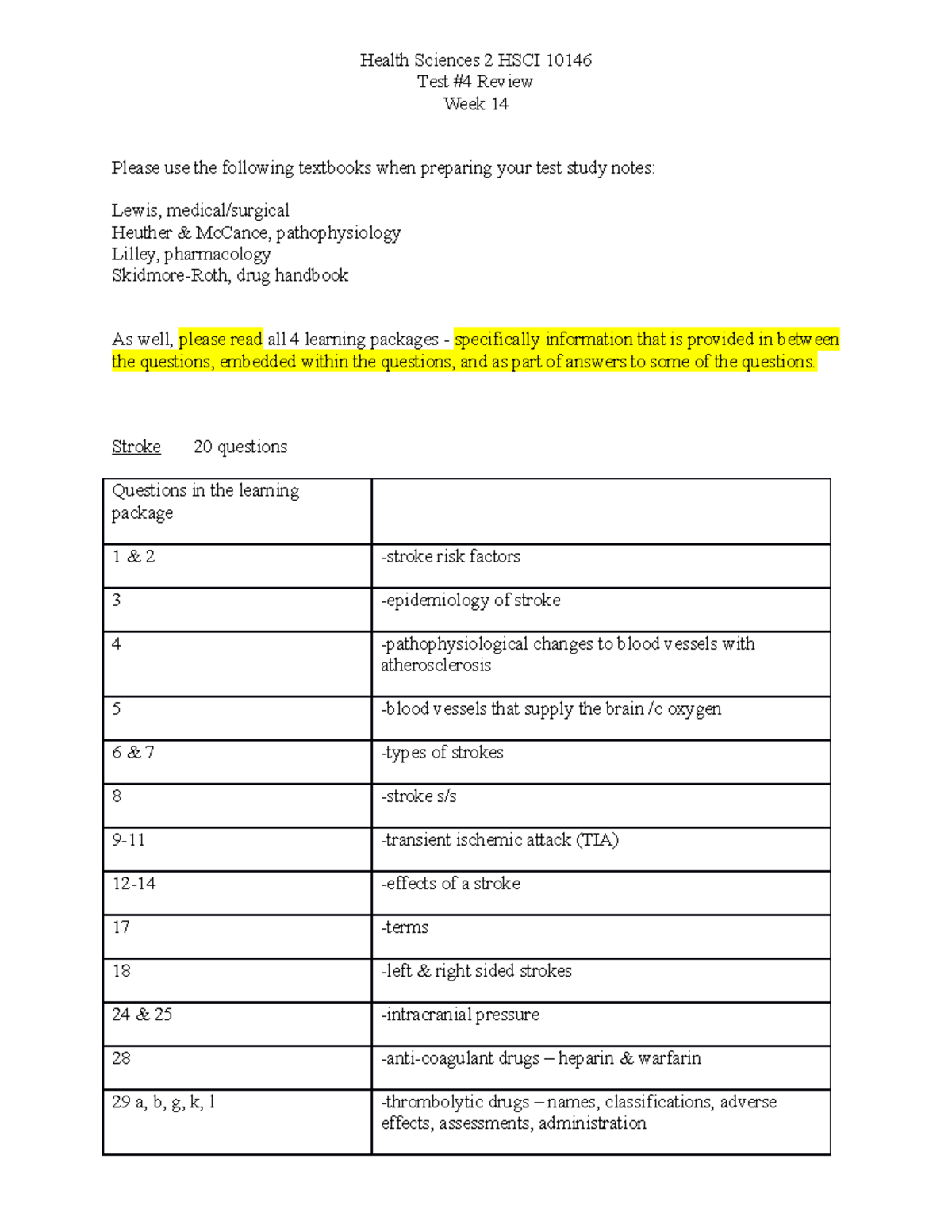 Test#4Review - notes - Health Sciences 2 HSCI 10146Test #4 Review Week ...