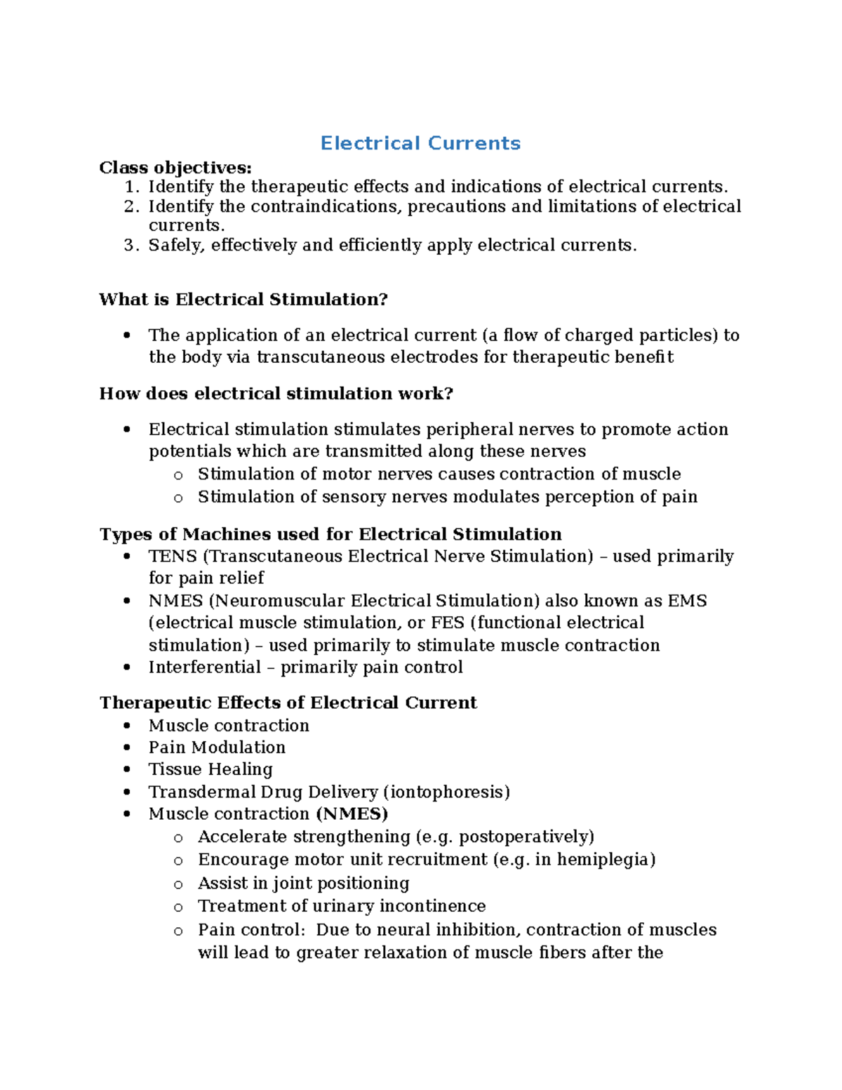 Electrical currents - Electrical Currents Class objectives: 1. Identify ...