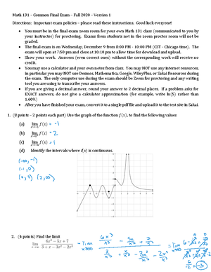 MATH 131 Exam answers from Fall 2021 - Math 131 Final Exam - Solutions ...