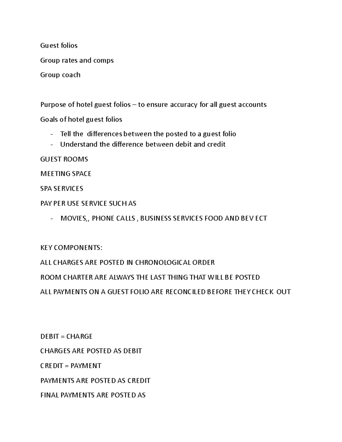 Financial notes - Guest folios Group rates and comps Group coach ...