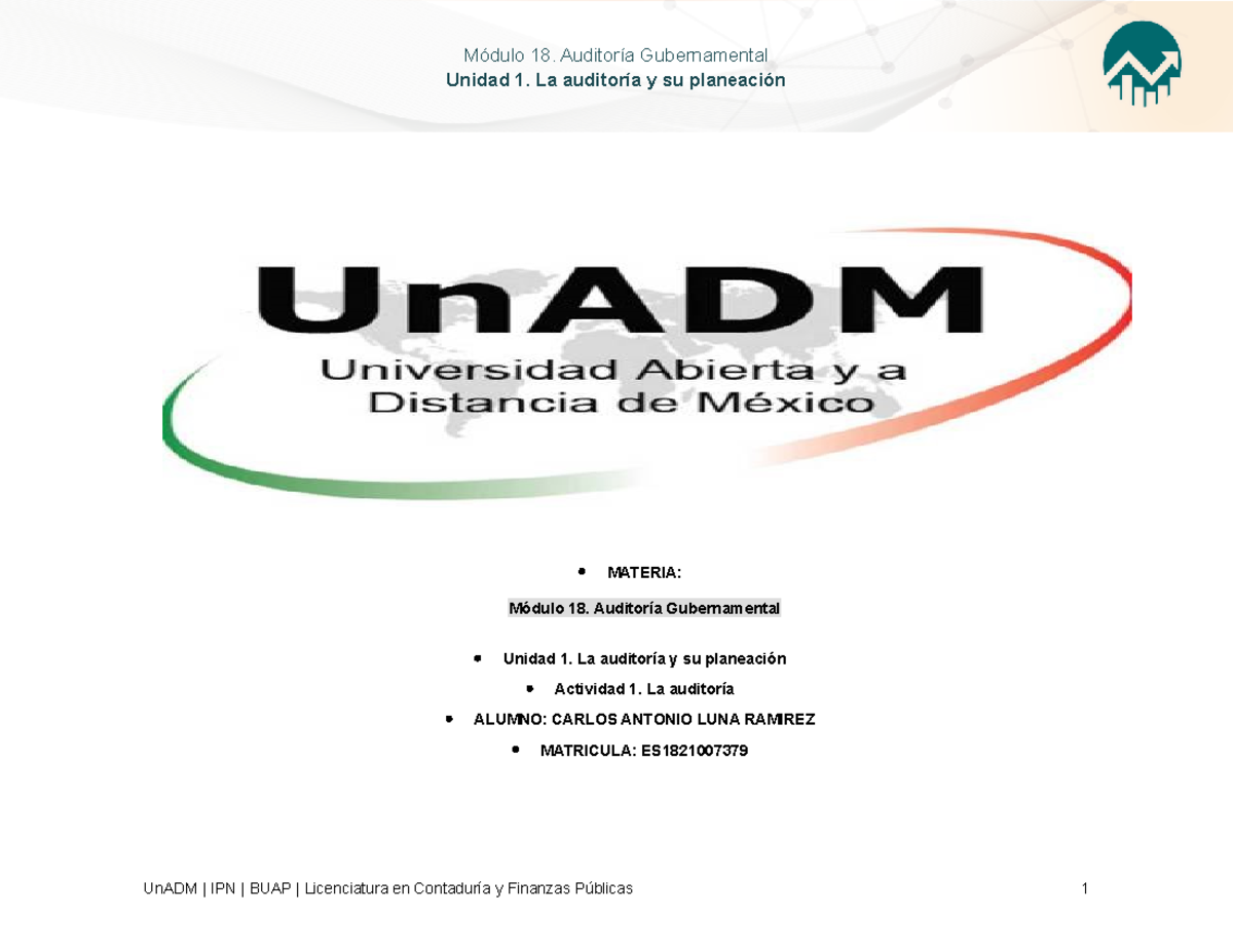 M18 U1 A1 Lunarca - apuntes - Unidad 1. La auditoría y su planeación ... M18 U1 A1 Lunarca - apuntes - Unidad 1. La auditoría y su planeación ...